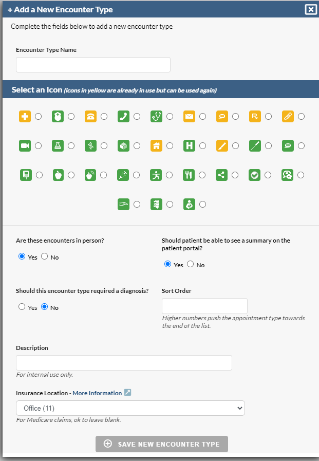 Add New Encounter Types - Manage Encounter Type Settings – Cerbo